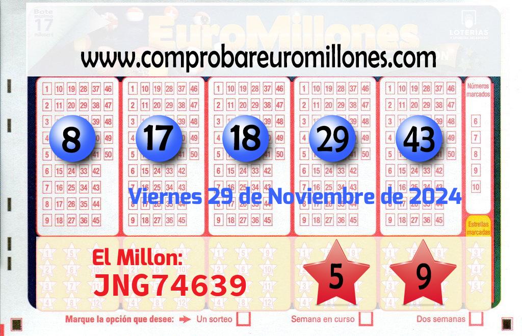 COMPROBAR EUROMILLONES - Viernes 29 de Noviembre de 2024 - Sorteo de hoy