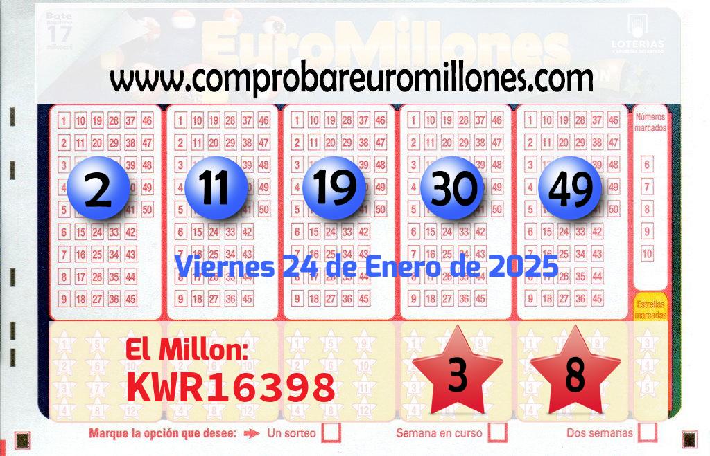 COMPROBAR EUROMILLONES - Viernes 24 de Enero de 2025 - Sorteo de hoy
