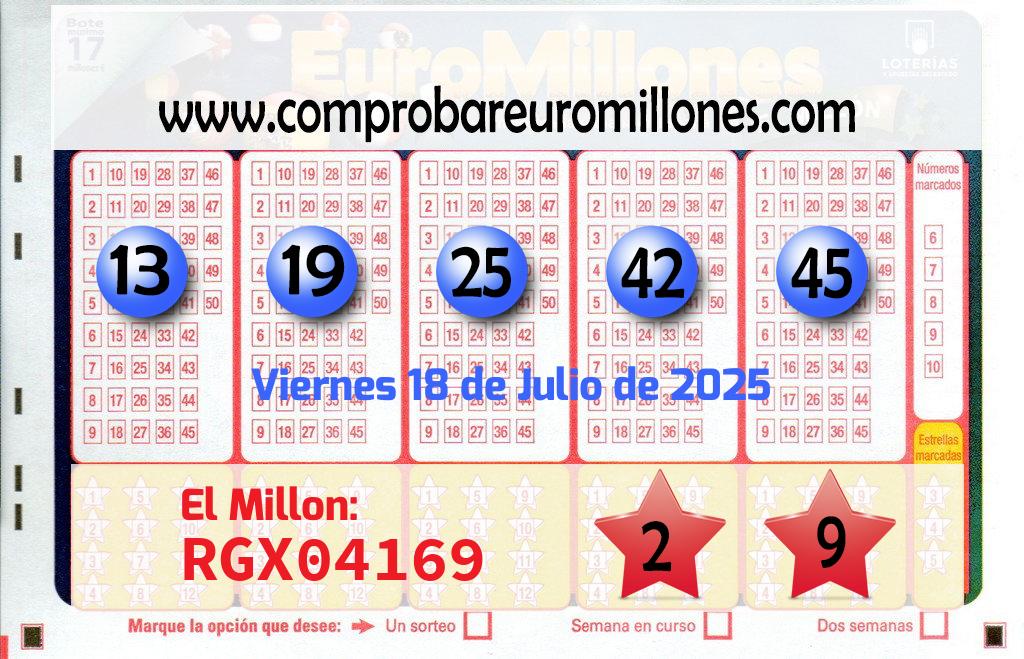 COMPROBAR EUROMILLONES - Viernes 18 de Julio de 2025 - Sorteo de hoy